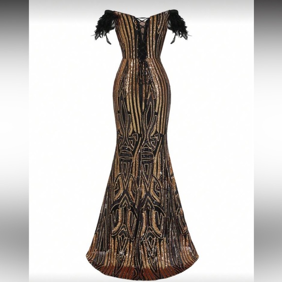 Dresses | Luxe Slit Thigh Feather Detail Sequins Mermaid Hem Party ...
